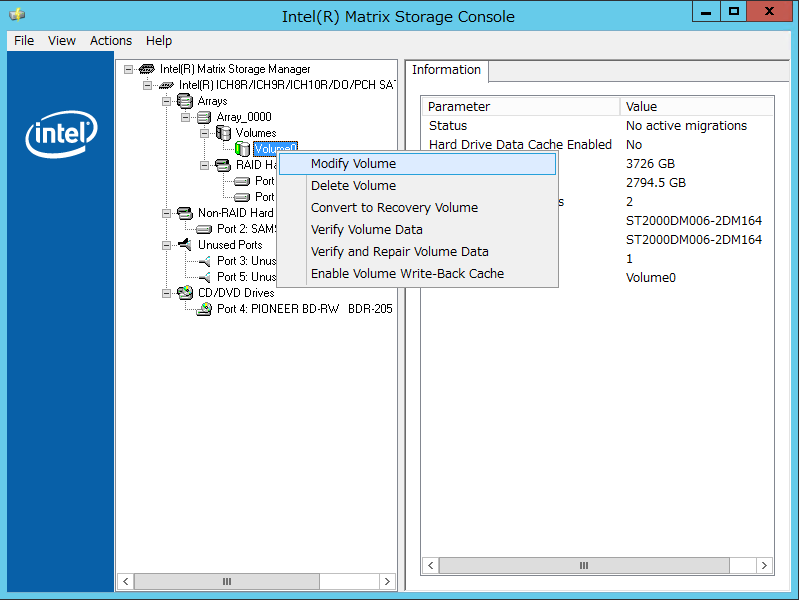 Intel Matrix Storage Consoleでボリューム拡張方法（備忘記録） - ロボット・プログラミング教室 アクシオン
